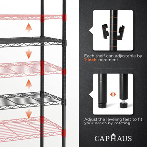 CAPHAUS Adjustable Height Wire Shelving Unit, Wire Rack, 4-Tier With Wheels, Black | Wayfair